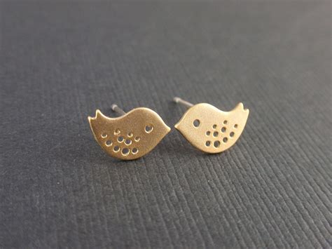 Tiny Little Bird Gold Earrings