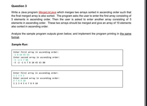 Solved Question 3 Write A Java Program Mergelistjava Which