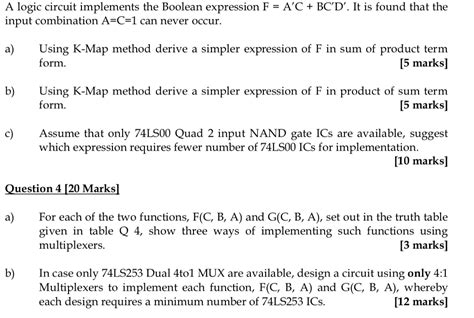 Solved A Logic Circuit Implements The Boolean Expression F Chegg