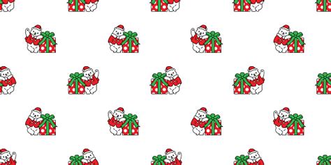 곰 폴라 완벽 한 패턴 크리스마스 산타 클로스 선물 상자 벡터 테디 만화 포장지 반복 벽지 타일 배경 낙서 스카프 고립 된 그림