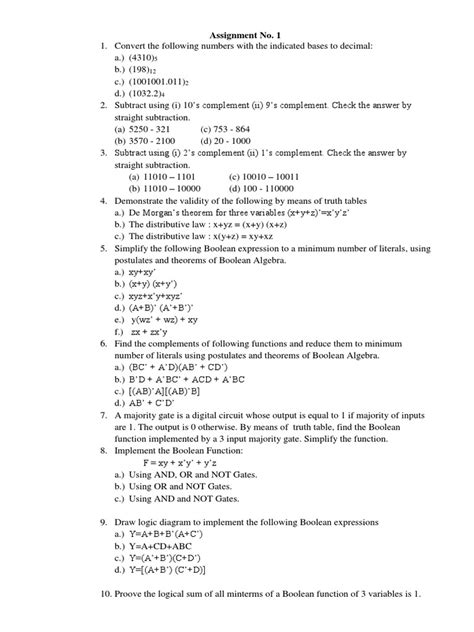 assignment 1 pdf logic gate boolean algebra