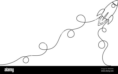 Continuous Single Line Drawing Of Rocket Spaceship Takeoff Rocket Launch Line Art Vector