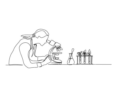 Premium Vector Continuous One Line Drawing Of Female Scientist Working Using Microscope