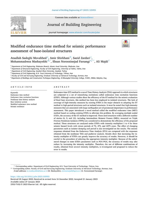 Pdf Modified Endurance Time Method For Seismic Performance Assessment