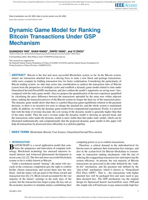 Pdf Dynamic Game Model For Ranking Bitcoin Transactions Under Gsp