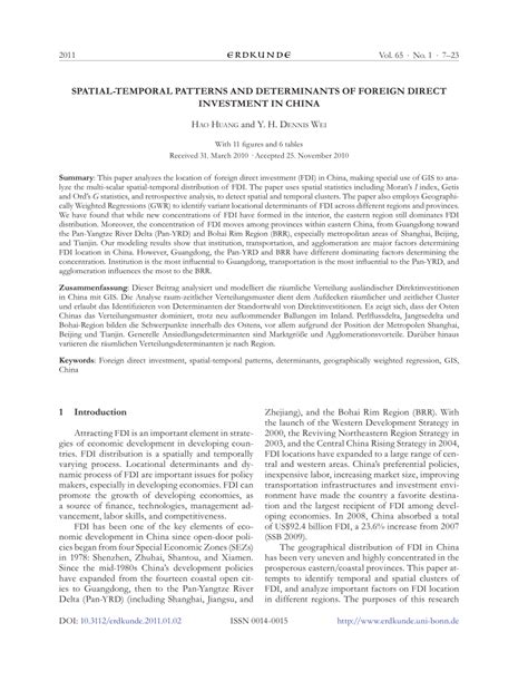 Pdf Spatial Temporal Patterns And Determinants Of Foreign Direct Investment In China