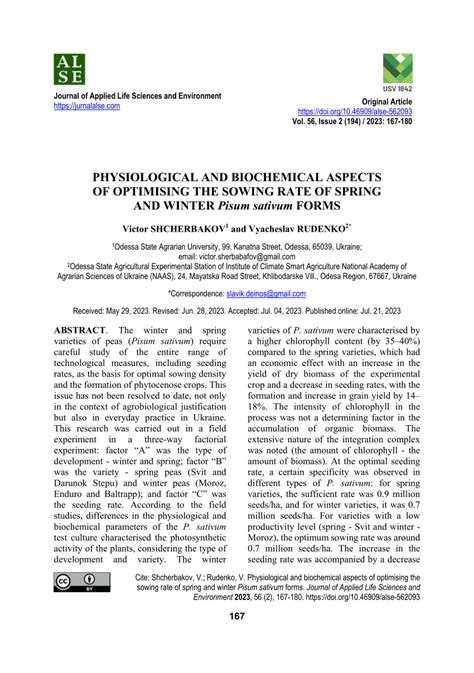 Pdf Physiological And Biochemical Aspects Of Optimising The Sowing Rate Of Spring And Winter