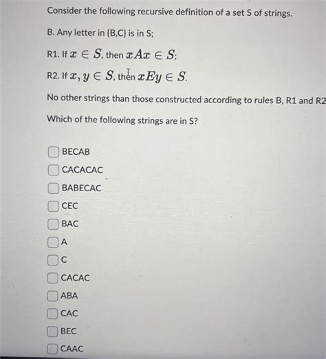 Consider The Following Recursive Definition Of A Set Chegg Com