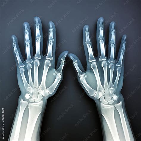 X Ray Showcasing A Human Hand Bones Visible Soft Blue On Black