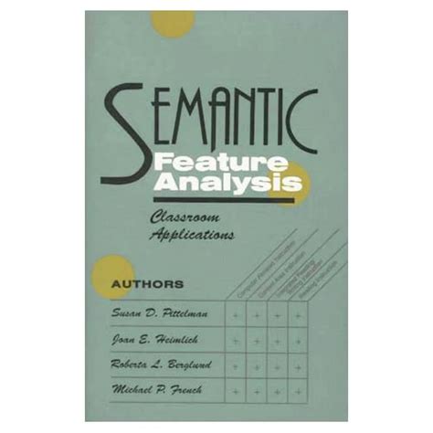 Semantic Feature Analysis Classroom Applications Reading Aids Series Susan D Pittelman