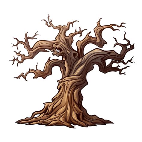 Vector Cartoon Withered Tree Sticker Isolated Halloween Element For