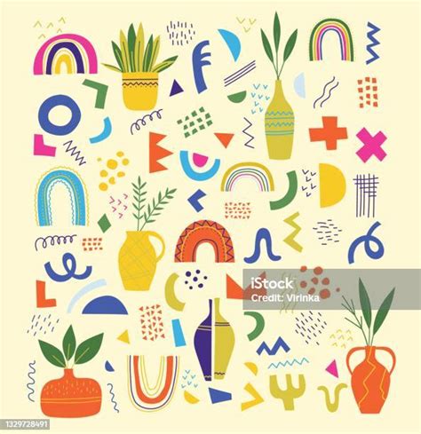 트렌디 한 낙서와 추상적 인 자연 기하학적 모양과 아이콘의 벡터 세트 배너 커버 벽지 배경 장식을위한 유기적이고 미니멀 한 디자인 개체 그룹에 대한 스톡 벡터 아트 및 기타