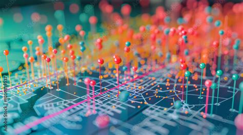 A Vibrant 3d Representation Of Data Points Displayed On A Digital Map