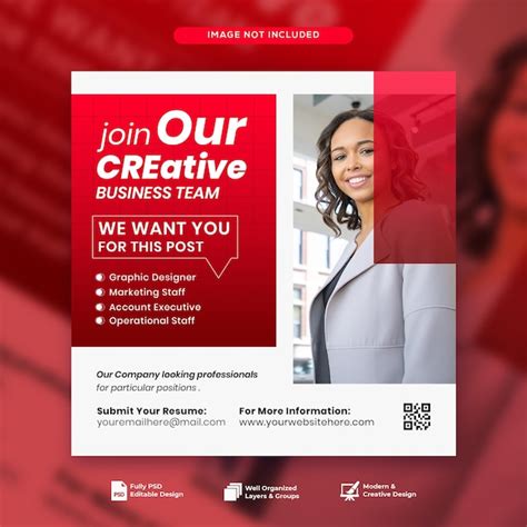 우리는 채용 공석 광장 배너 또는 소셜 미디어 게시물 템플릿 프리미엄 Psd 파일