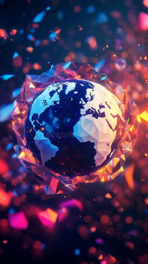 Polygonal Glowing Earth With Digital Connections And Vibrant Background Global Network Concept