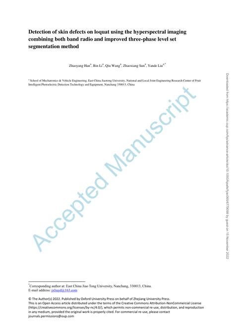 pdf detection of skin defects on loquat using the hyperspectral