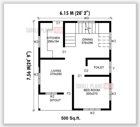 25 By 25 500 Square Foot House Plan
