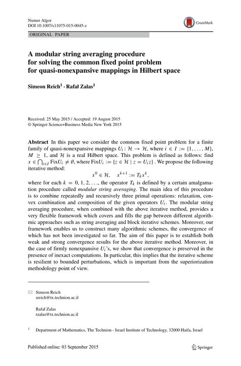 Pdf A Modular String Averaging Procedure For Solving The Common Fixed