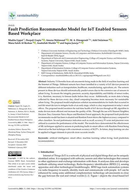 pdf fault prediction recommender model for iot enabled sensors based