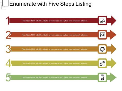 enumerate with five steps listing powerpoint slide template