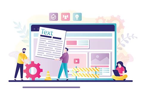 카피라이터 그룹은 잡지 나 블로그에 대한 텍스트를 씁니다 작성자가 다양한 사이트에 대한 콘텐츠를 작성합니다 개념에 대한 스톡 벡터 아트 및 기타 이미지 Istock