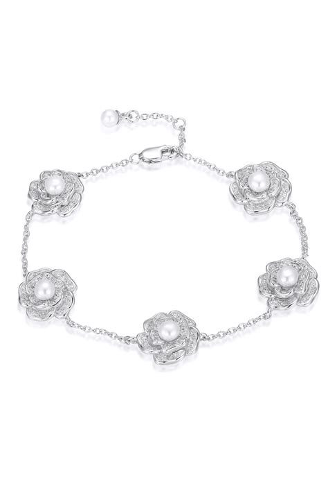 ‘tsarina Flower And Freshwater Pearl Silver Bracelet Classic