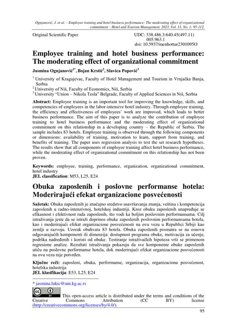 Pdf Employee Training And Hotel Business Performance The Moderating Effect Of Organizational