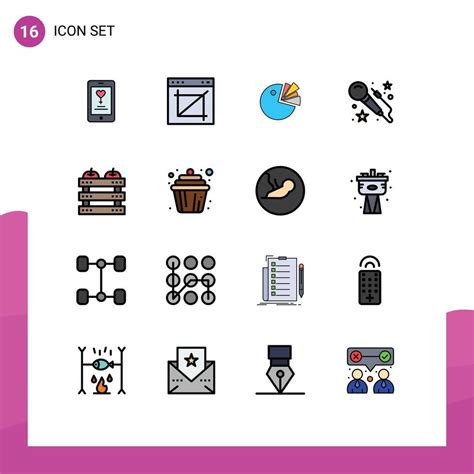 Set Of 16 Vector Flat Color Filled Lines On Grid For Crate Art Website Mic Diagram Editable