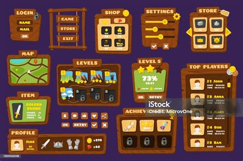 tombol permainan ui panel dan tombol kit game elemen aplikasi game antarmuka play store seluler