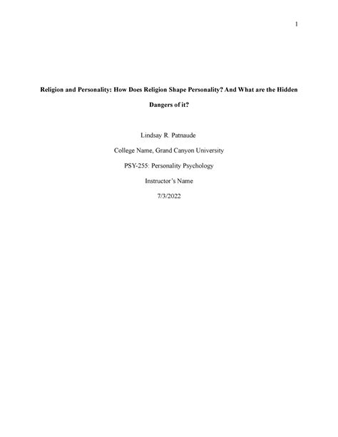 Benchmark Personality Research Paper Religion And Personality How