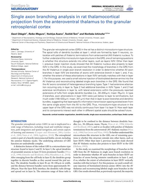 [pdf] Single Axon Branching Analysis In Rat Thalamocortical Projection