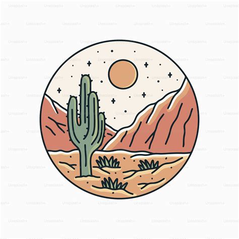 야생 사막 모노 라인 아트 디자인 티셔츠 배지 패치 스티커 등 벡터 Unsplash의 자연 이미지