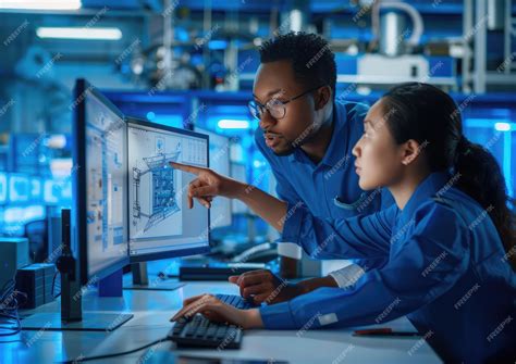 Premium Photo American Male And Asian Female Engineers Working
