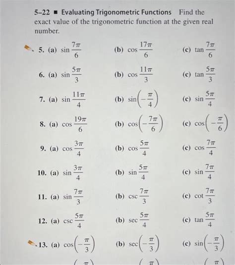 Solved 5-22 Evaluating Trigonometric Functions Find the | Chegg.com