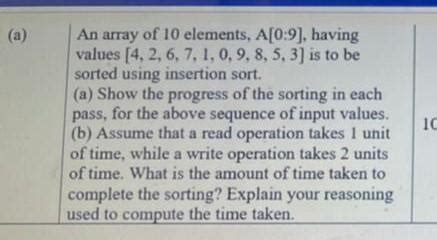 Solved A An Array Of Elements A Having Values Chegg Com