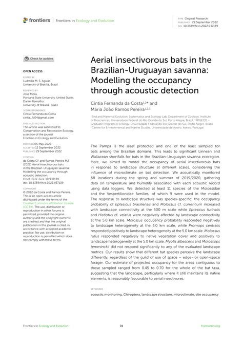 Pdf Aerial Insectivorous Bats In The Brazilian Uruguayan Savanna