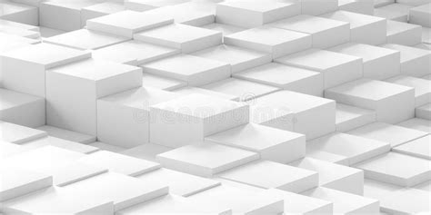 Minimalist Art Installation Featuring A Grid Of White Cubes 3d Render Illustration Stock