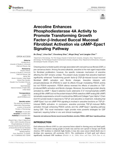 Pdf Arecoline Enhances Phosphodiesterase 4a Activity To Promote Transforming Growth Factor β