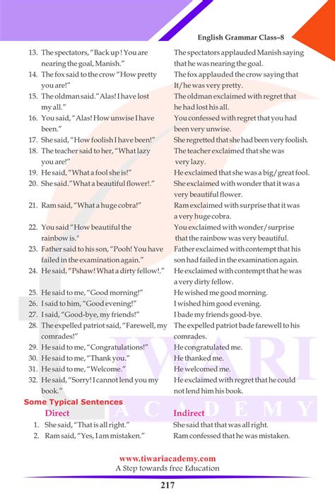 Class 8 English Grammar Chapter 16 Direct And Indirect Speech