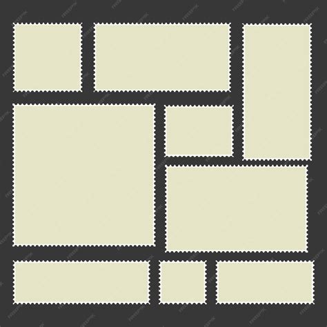 빈 세트 우표 수집 우편 봉투용 우표 프레임 프리미엄 벡터