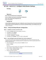 Lab6 4 1 3 Docx IST 201 Lab 6 4 1 3 Configure Initial Router Settings Topology Objectives