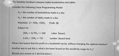 Solved The Vandelay Furniture Company Makes Bookshelves And Tables