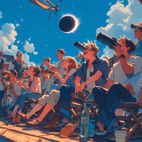 Premium Photo Solar Eclipse Viewing Party Excited Crowd Watching The Sky