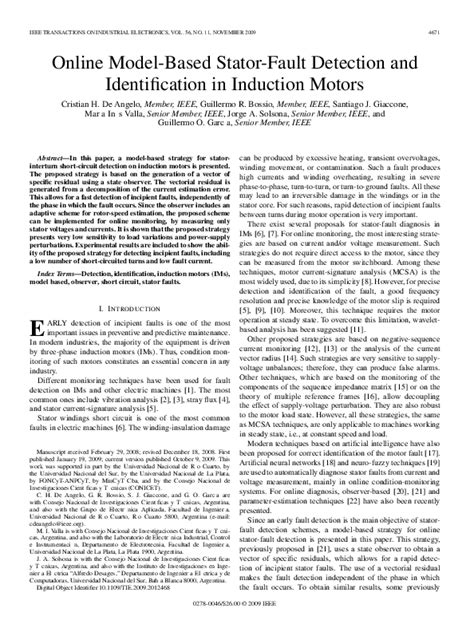 Pdf Online Model Based Stator Fault Detection And Identification In Induction Motors