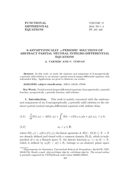 Pdf S Asymptotically ω Periodic Solutions Of Abstract Partial Neutral
