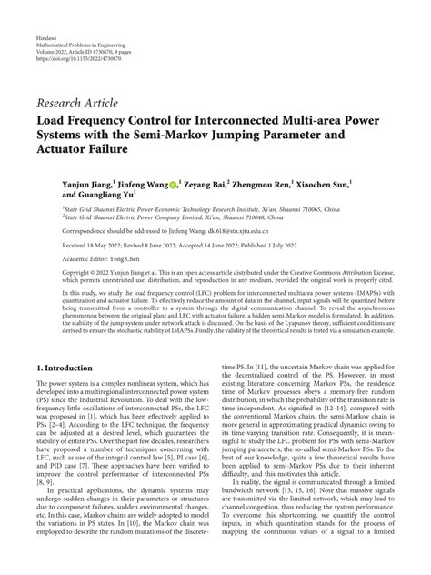 Pdf Load Frequency Control For Interconnected Multi Area Power Systems With The Semi Markov