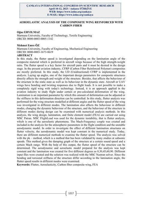 Pdf Aeroelastic Analysis Of The Composite Wing Reinforced With Carbon