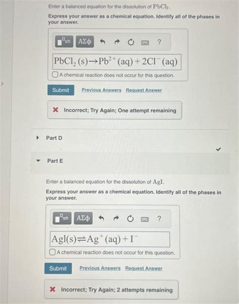 Solved Enter A Balanced Equation For The Dissolution Of