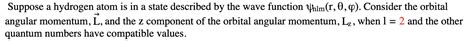 Solved Suppose A Hydrogen Atom Is In ﻿a State Described By