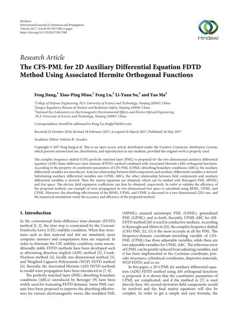 Pdf The Cfs Pml For 2d Auxiliary Differential Equation Fdtd Method Using Associated Hermite